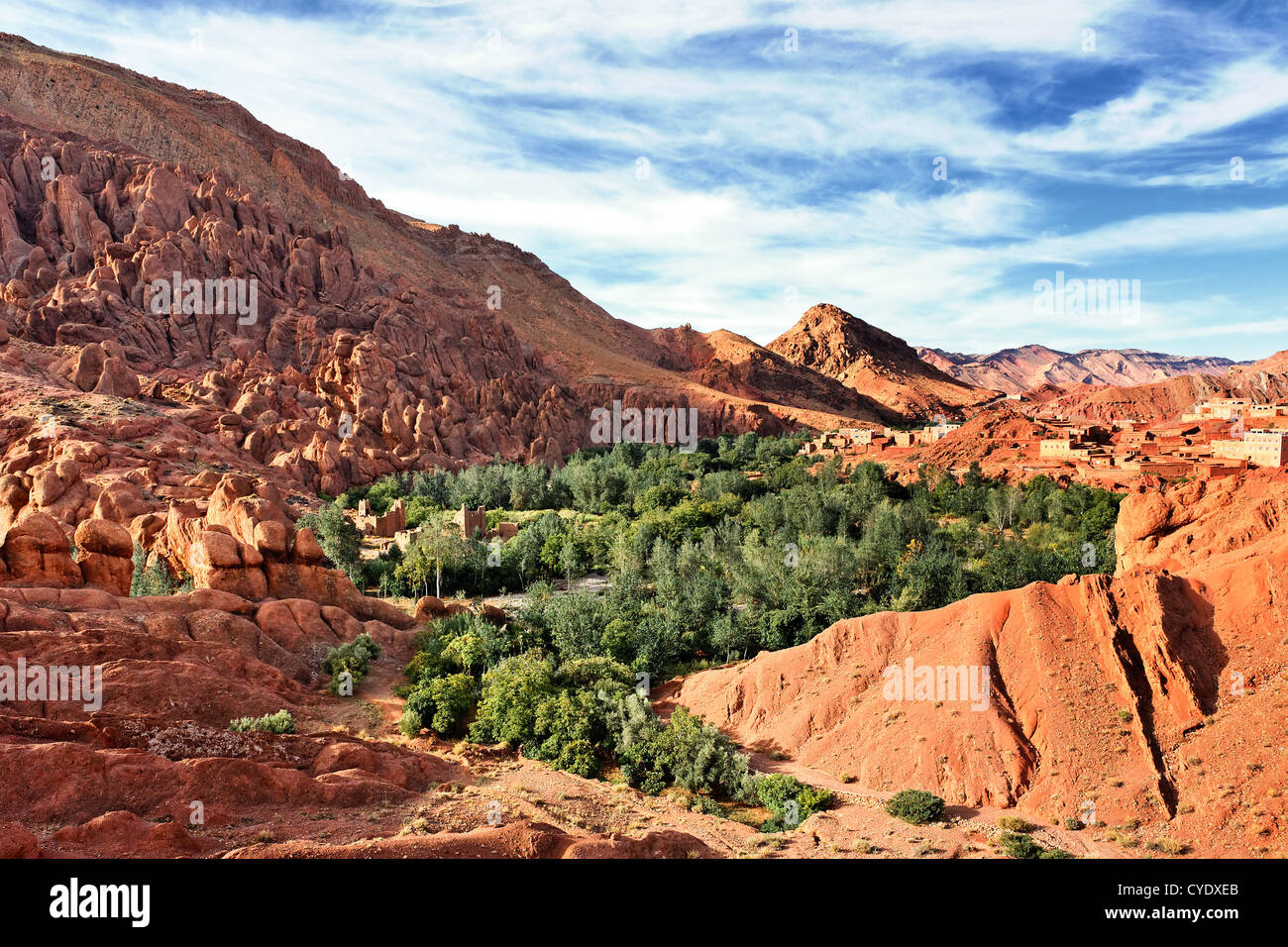 Panorama of a village in Moroccan valley Stock Photo - Alamy