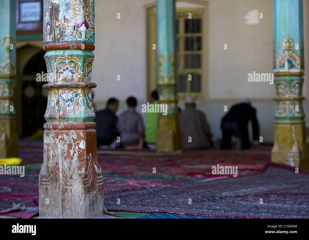 Uyghur Men Praying Inside The Mosque, Yarkand, Xinjiang Uyghur ...