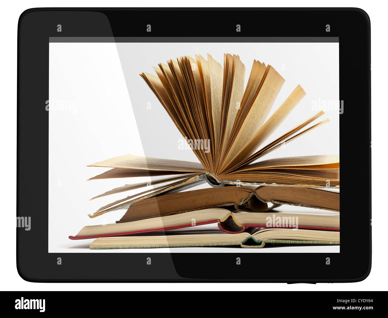 Generic Tablet Computer and book - Digital Library Concept Stock Photo ...