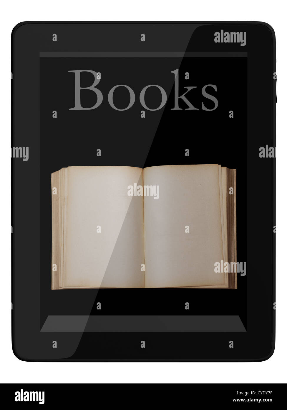 Generic Tablet Computer and book - Digital Library Concept Stock Photo ...