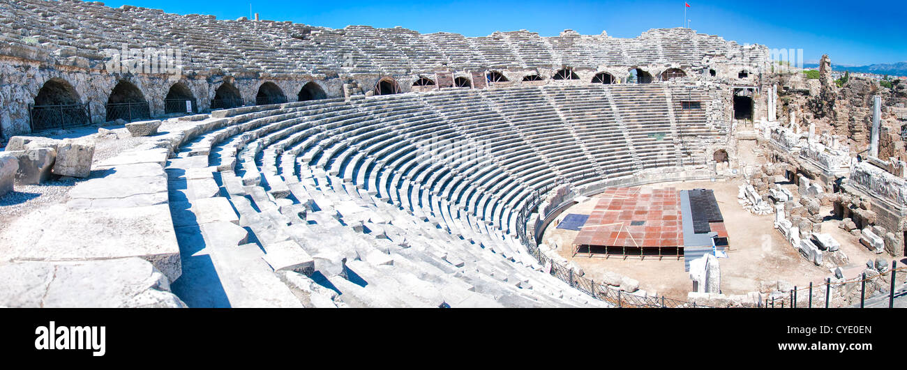 The ancient Roman amphitheatre situated in the turkish town of Side ...