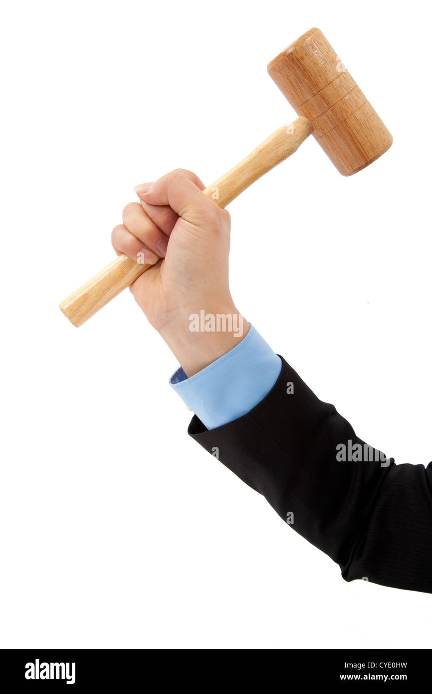 hand of businessman holding hammer isolated on white background Stock ...