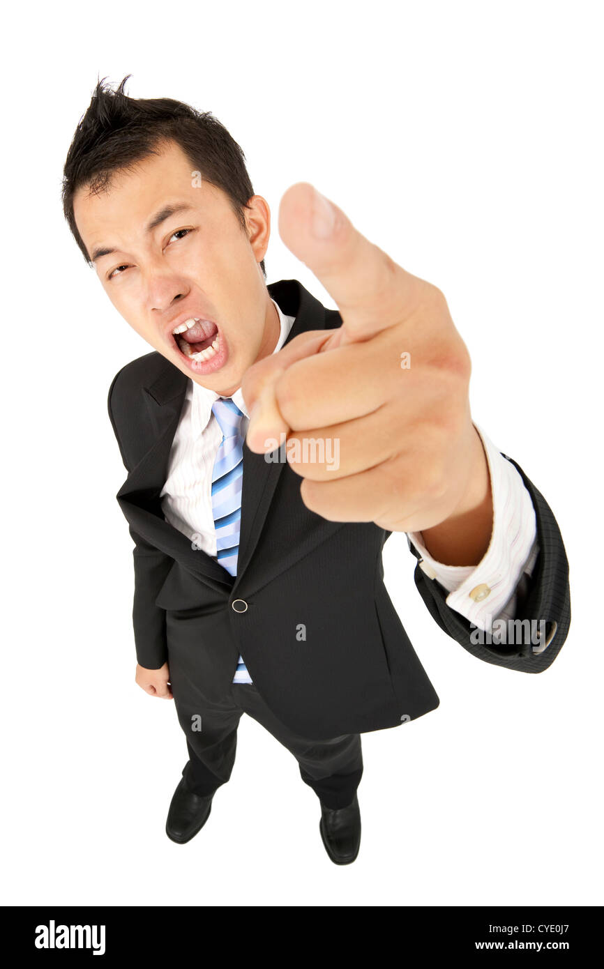 excited businessman pointing you and shouting Stock Photo - Alamy