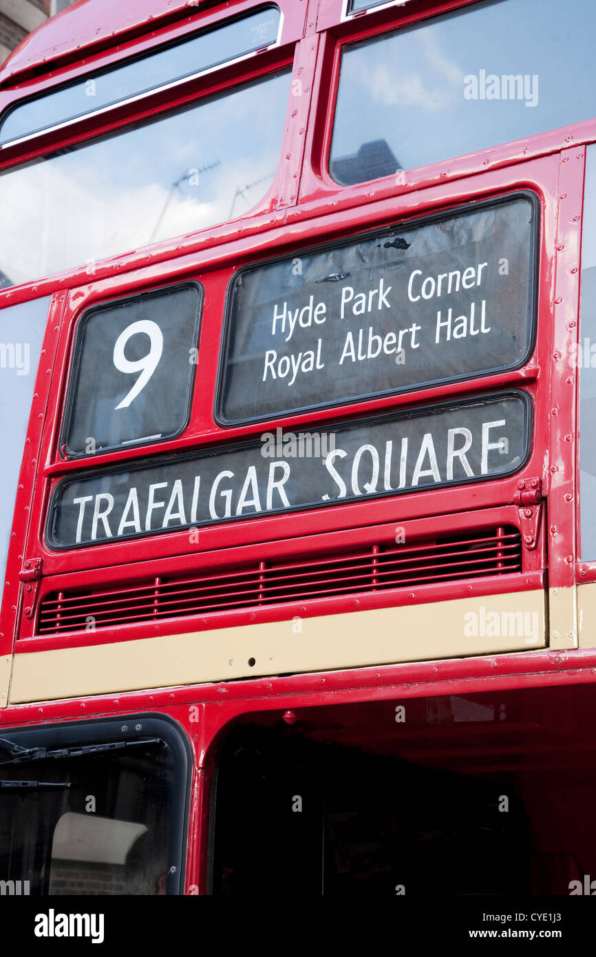 Red London Bus Directions showing Trafalgar Square; Hyde Park Corner ...