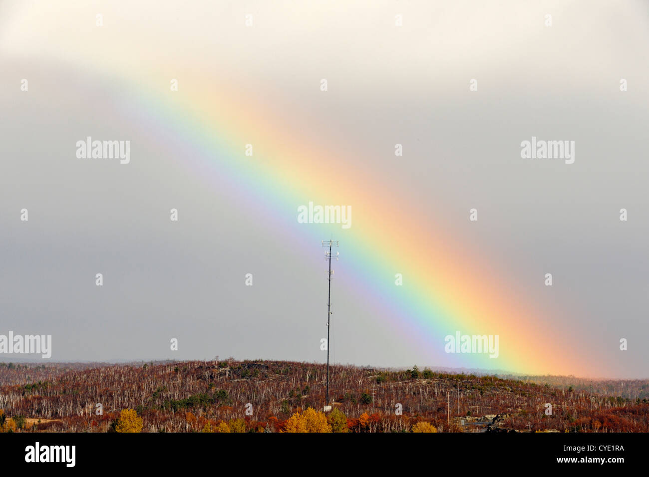 Receding storm clouds and rainbow, Greater Sudbury, Ontario, Canada ...
