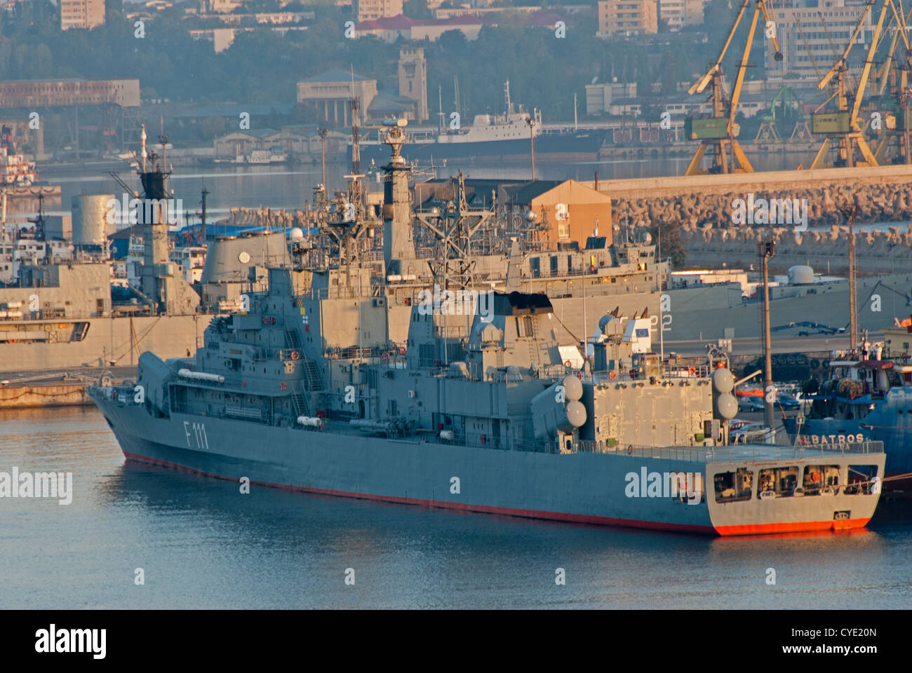 A Frigate of the Romanian Navy berthed in Constanta Harbor Stock Photo ...