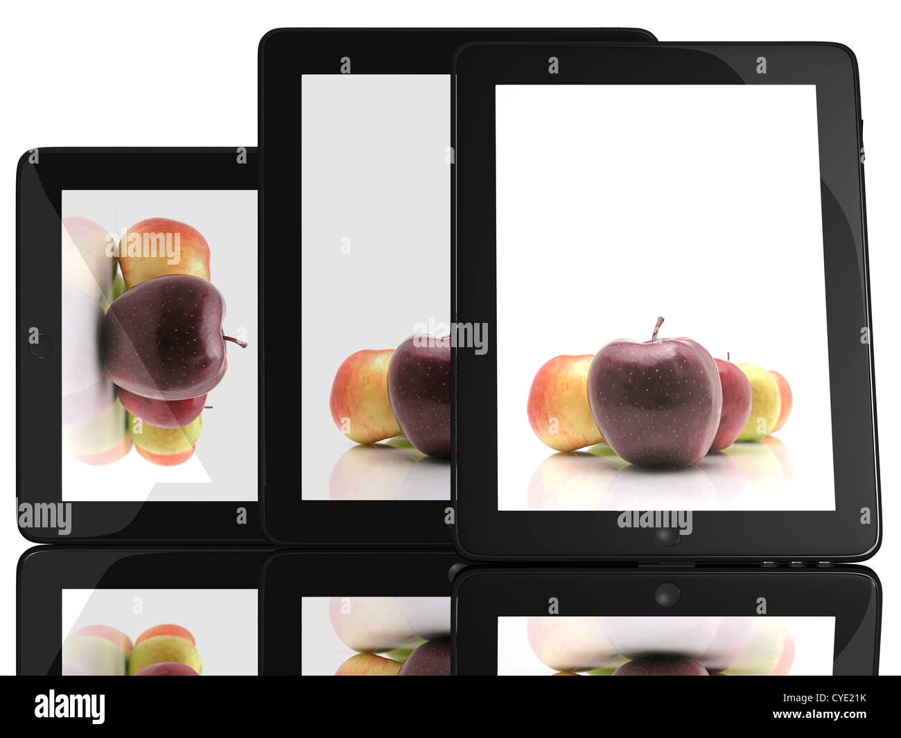 Apple on screen on Tablet computer 3D model isolated on white Stock ...