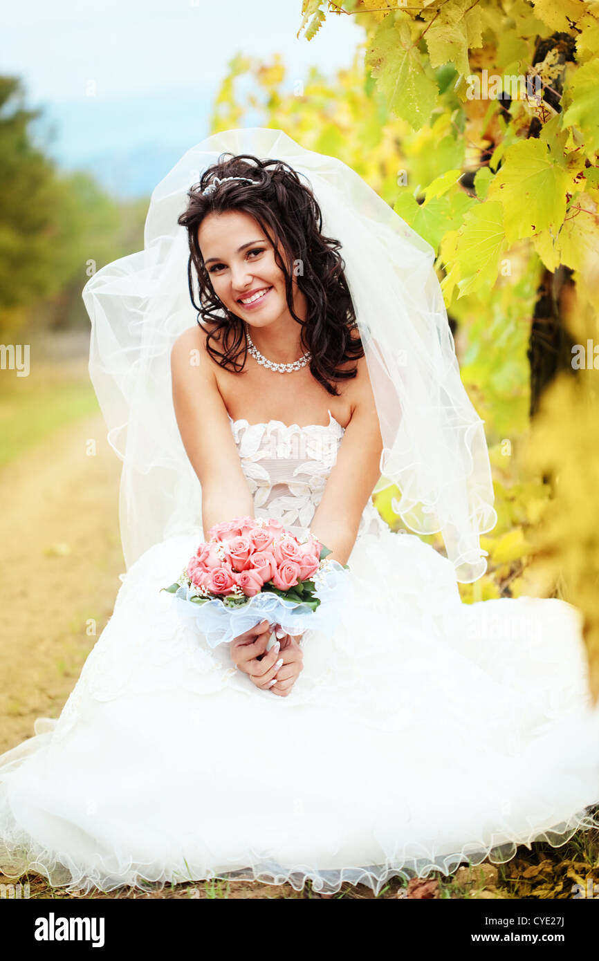 Beautiful bride posing in her wedding day Stock Photo - Alamy