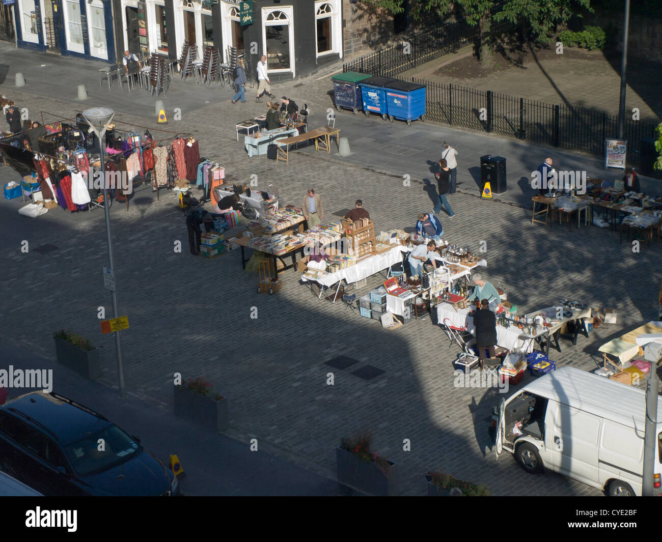 Flea market in Grassmarket Edinburgh Scotland birds eye view Stock ...
