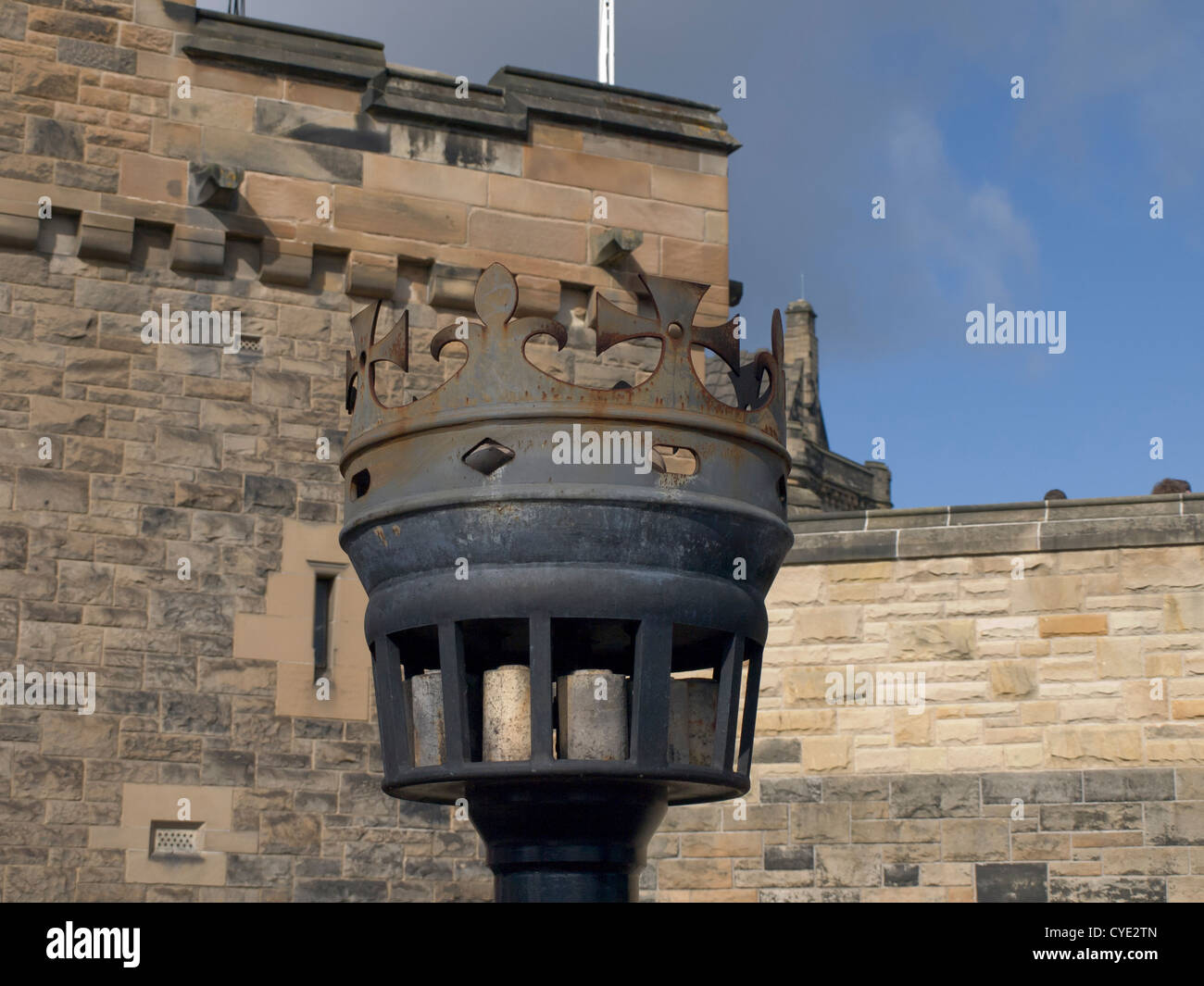 Edinburgh castle Scotland, top of lamppost in shape of crown, closeup ...