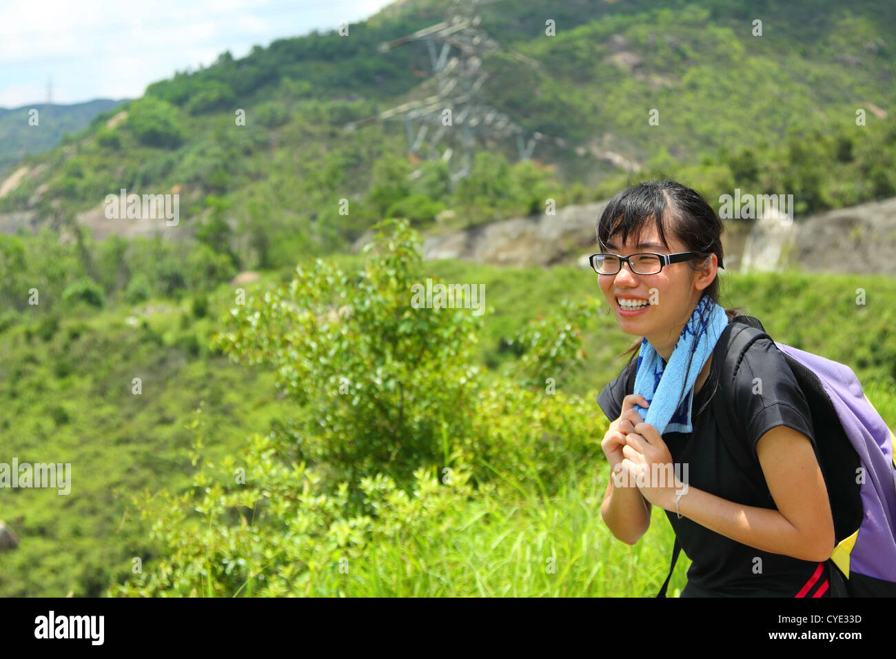 Woman hiking portrait with copy space Stock Photo - Alamy