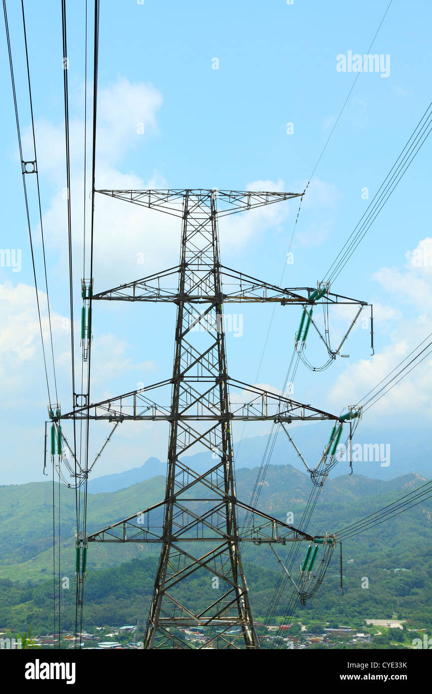 Steel electrical transmission towers and cables hi-res stock ...