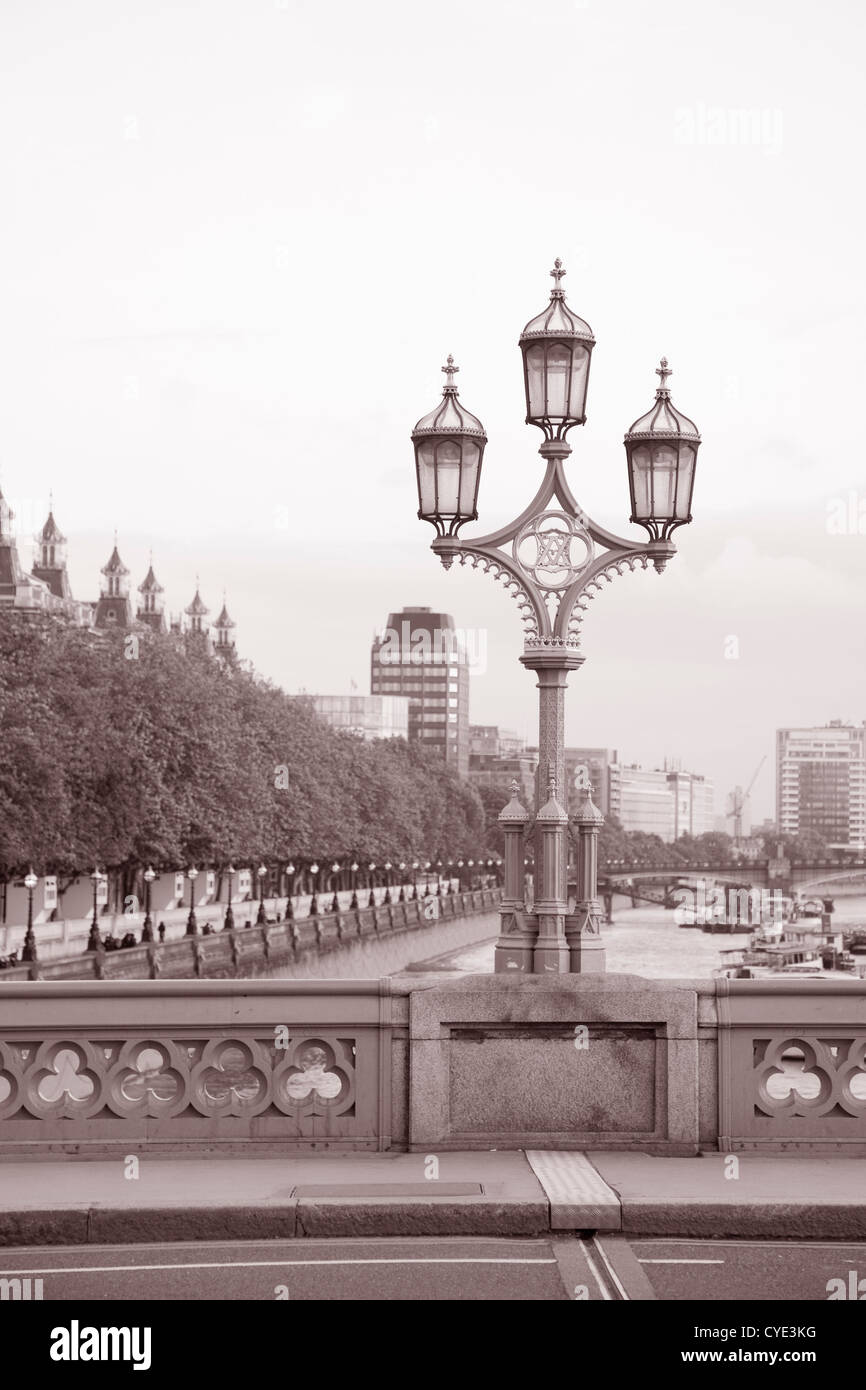 Westminster Bridge Lamppost; London in Black and White Sepia Tone Stock ...