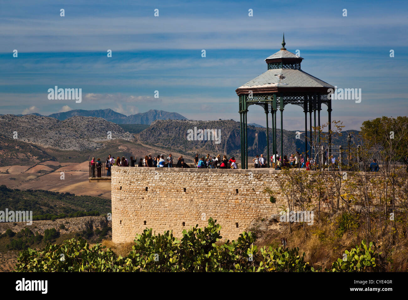 Spain, Andalucia Region, Malaga Province, Ronda, cliffside gazebo Plaza ...