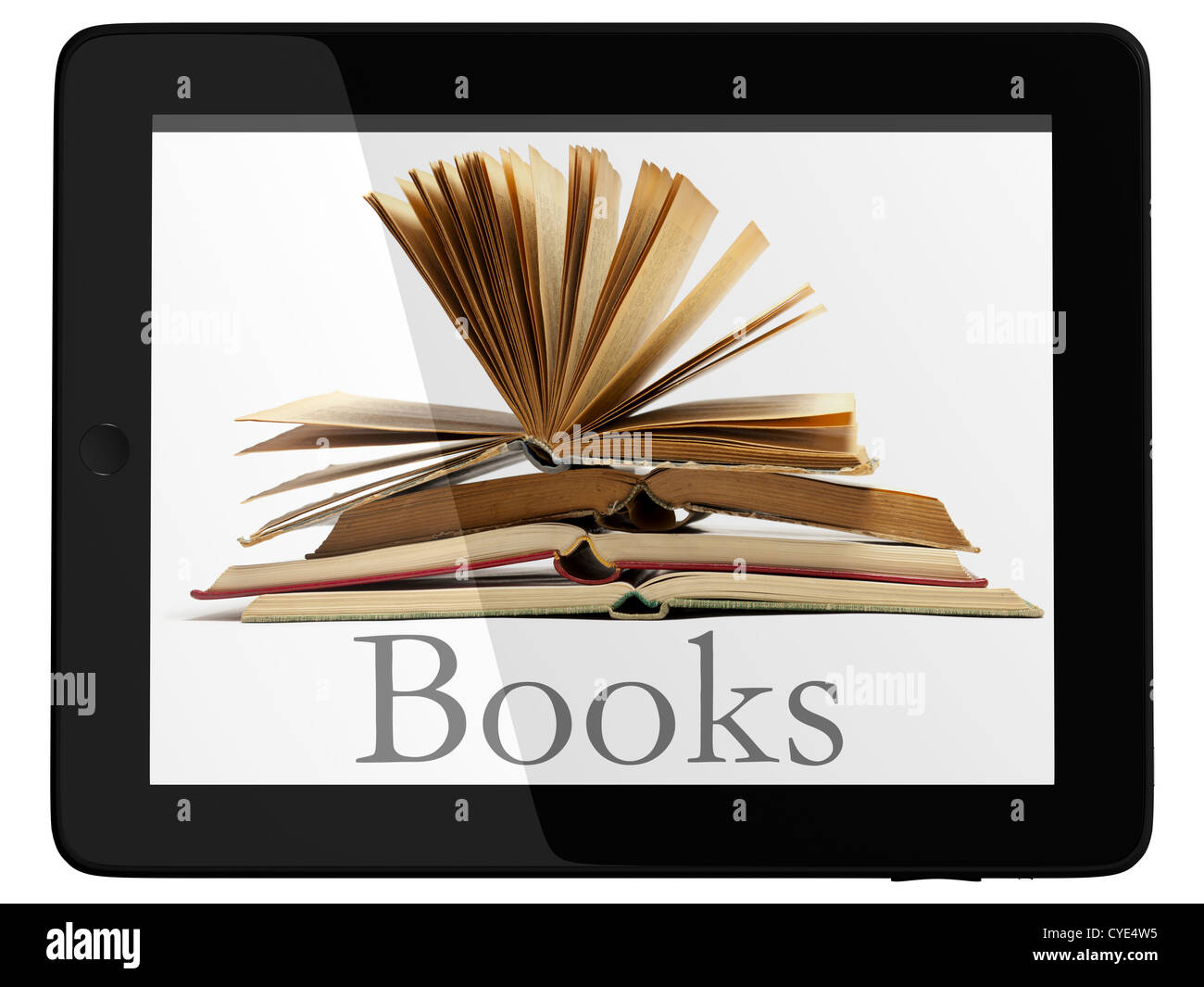 Generic Tablet Computer and book - Digital Library Concept Stock Photo ...