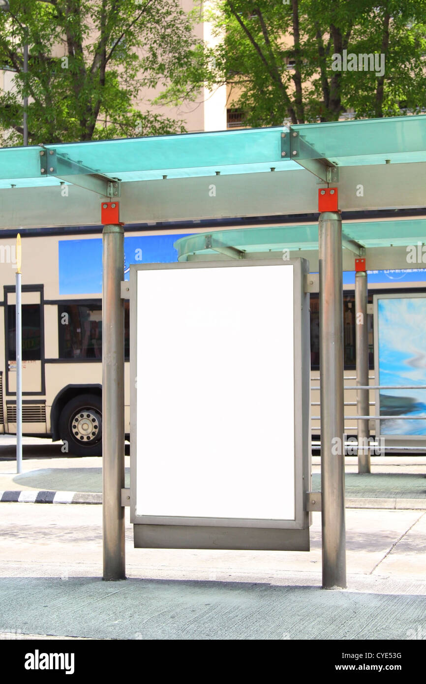 Blank billboard on bus stop Stock Photo - Alamy