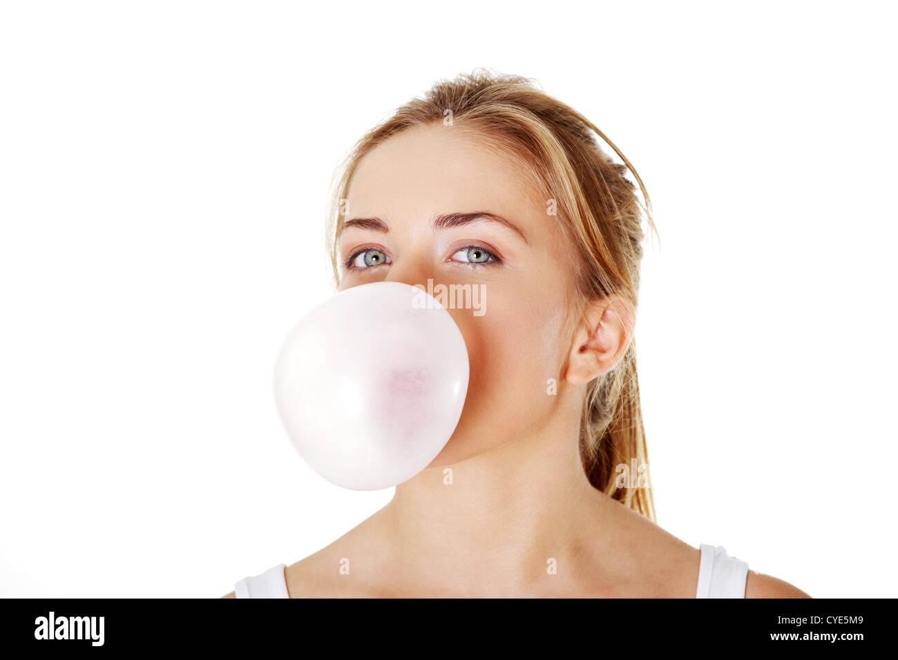 Woman blowing big bubble gum hi-res stock photography and images - Alamy
