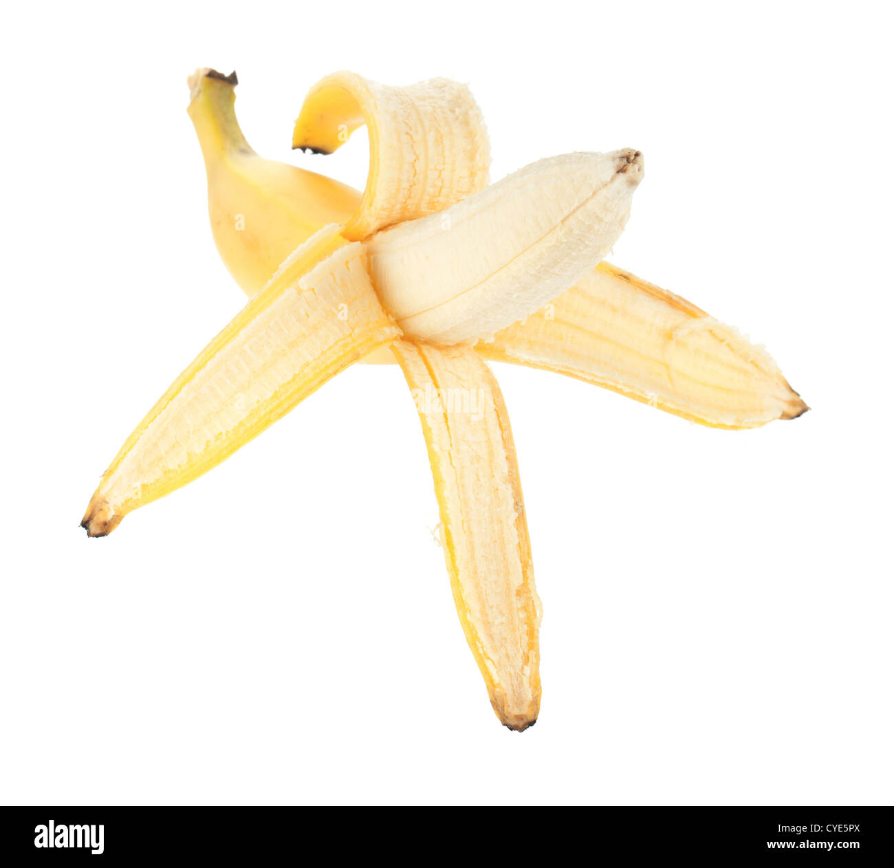 Open banana fruit. Isolated on white background Stock Photo - Alamy