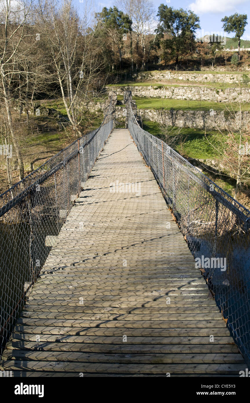 old foot bridge across Tâmega River in Ribeira de Pena, Portugal Stock ...