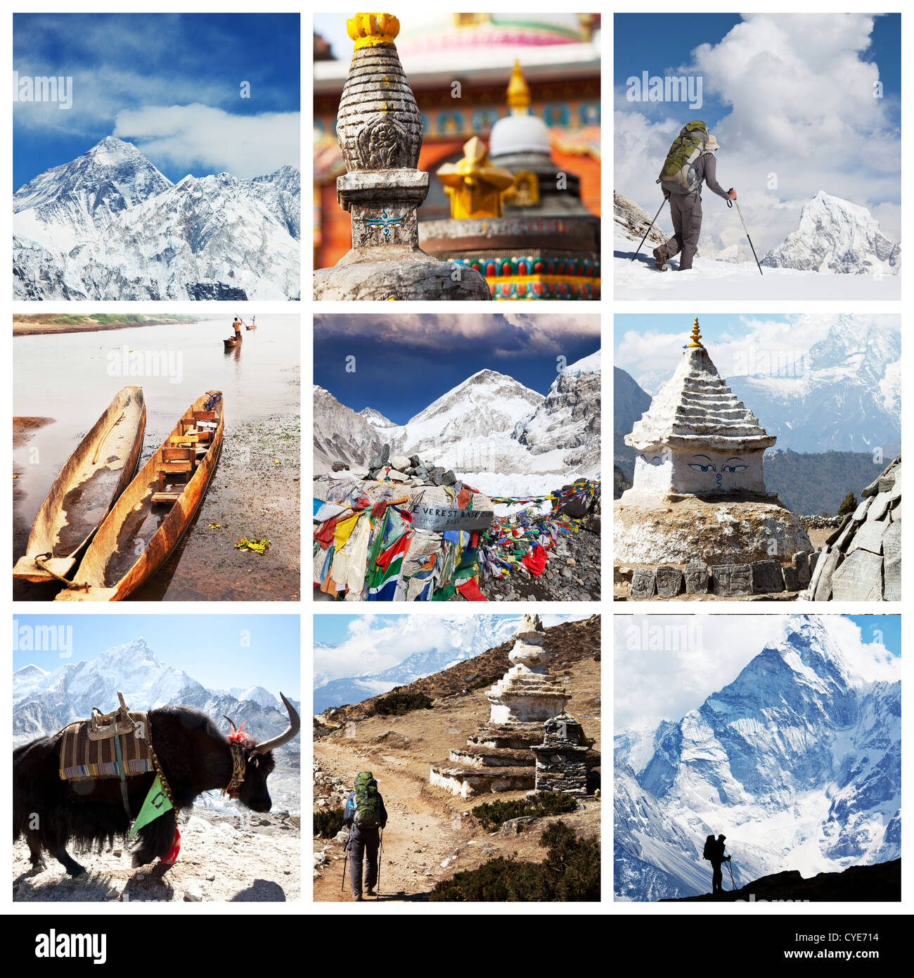 Nepal travel collage Stock Photo - Alamy