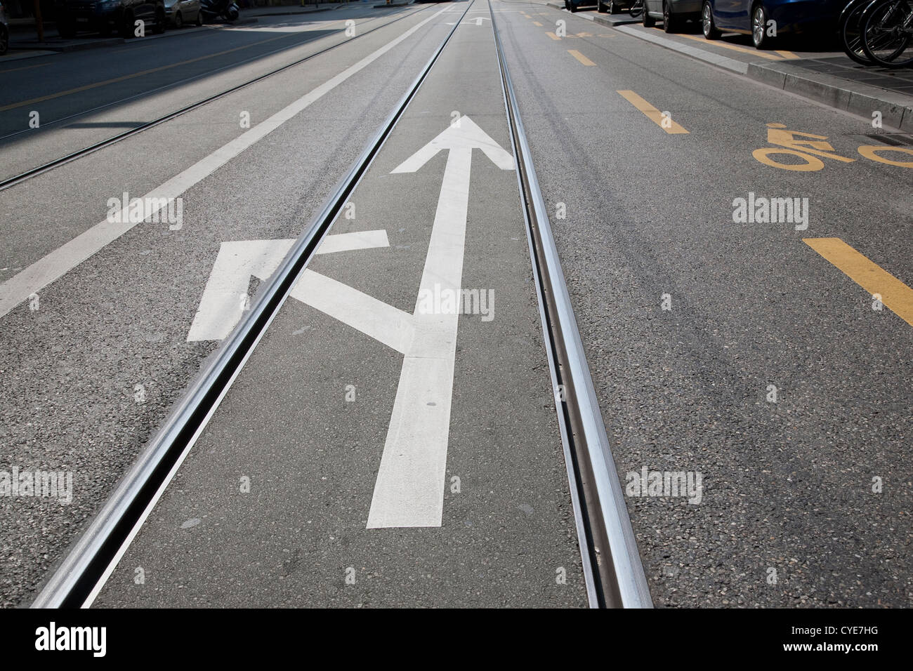 Arrow Junction Sign on Street, Geneva, Switzerland Stock Photo - Alamy