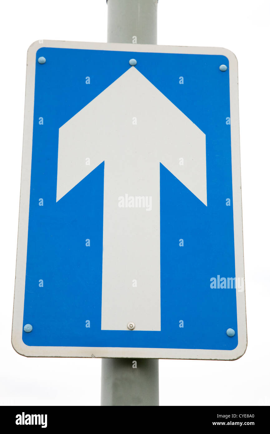 Blue One Way Arrow Sign on White Background Stock Photo - Alamy