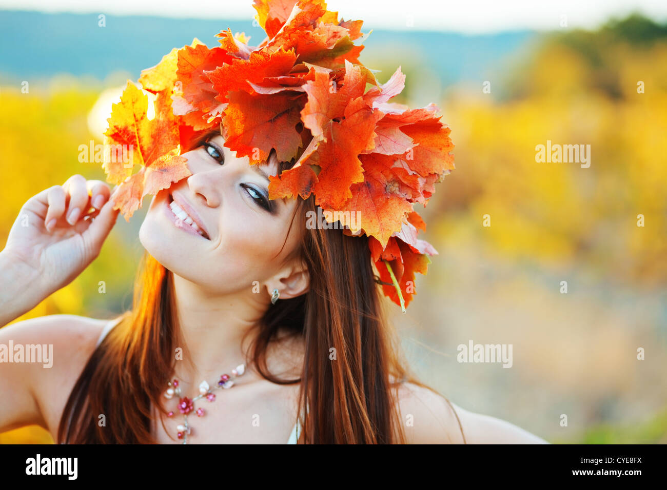 Vibrant fall portrait of beautiful female close-up Stock Photo - Alamy