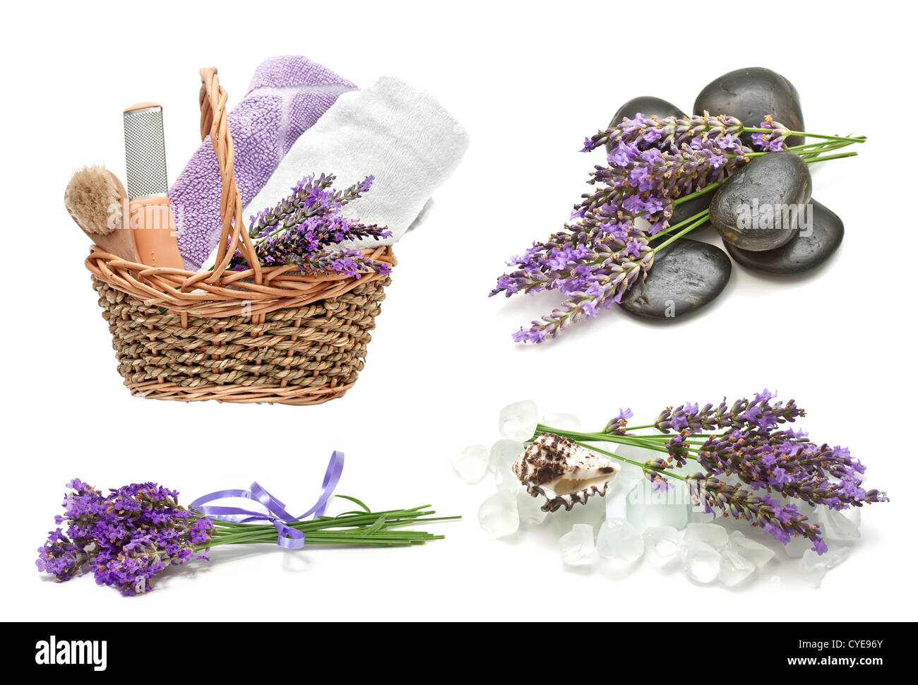 Spa set with a lavender on a white background Stock Photo - Alamy