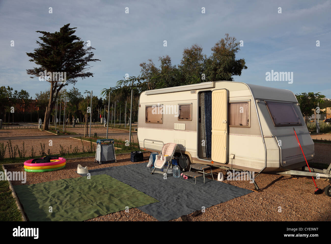 Caravan on a camping site in Spain Stock Photo - Alamy