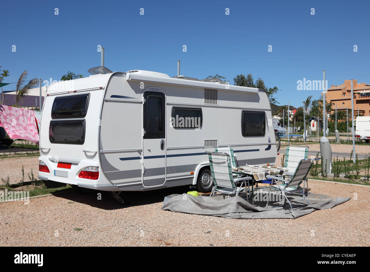 Caravan on a camping site in Spain Stock Photo - Alamy