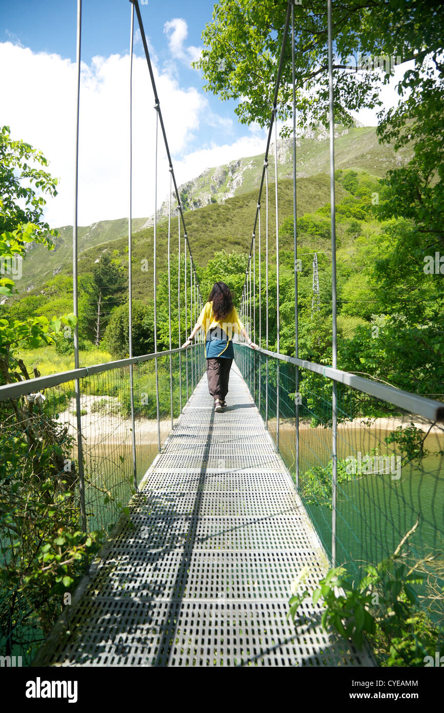 footbridge over Sella river near to Ribadesella village in Asturias ...
