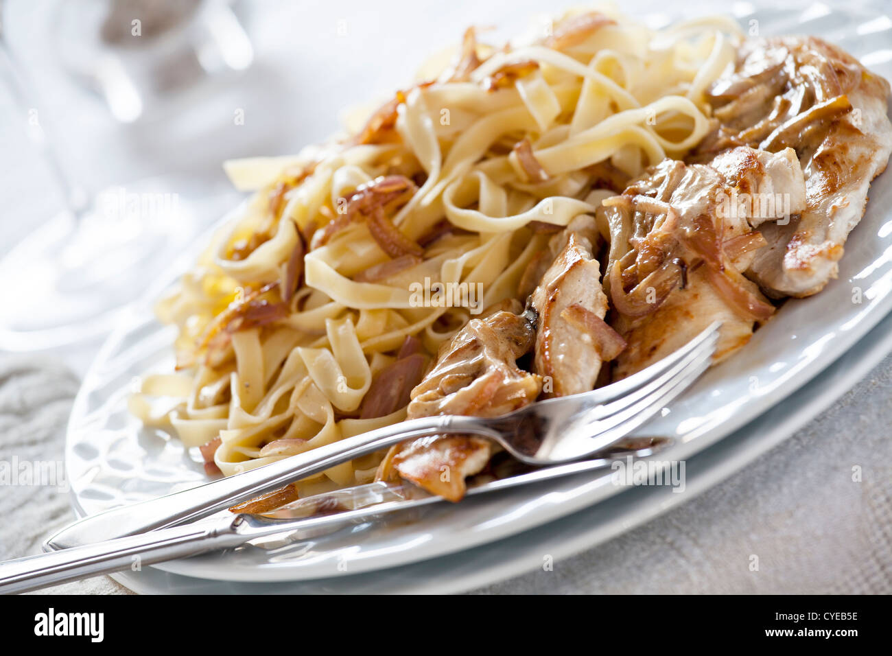 Close up photograph of a pasta and chicken meal Stock Photo - Alamy