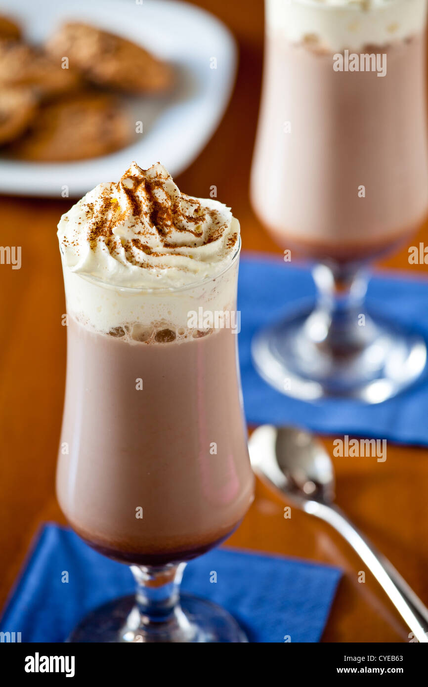 Photograph of two cold chocolate milk shakes Stock Photo - Alamy