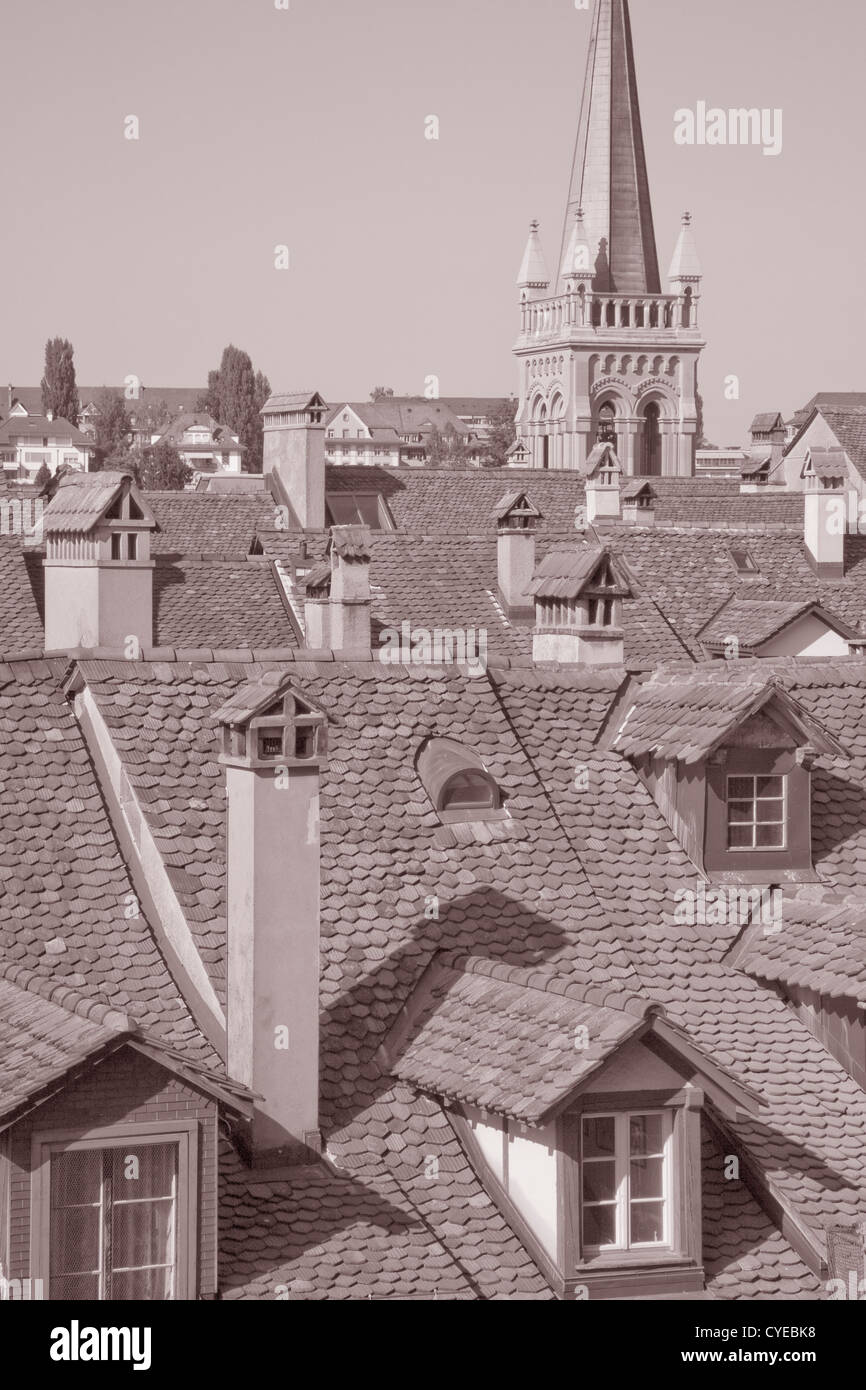 Roof Tops of Bern, Switzerland in Black and White Sepia Tone Stock ...