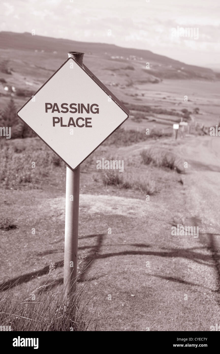 Passing Place Sign; Isle of Skye; Scotland in Black and White Sepia ...