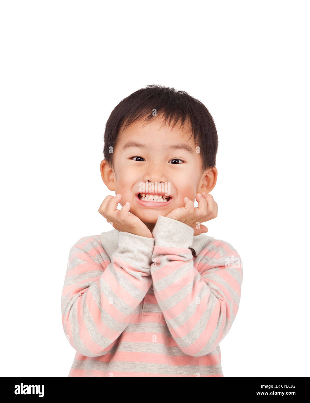 asian kid expressing surprise with his hands in his face Stock Photo ...