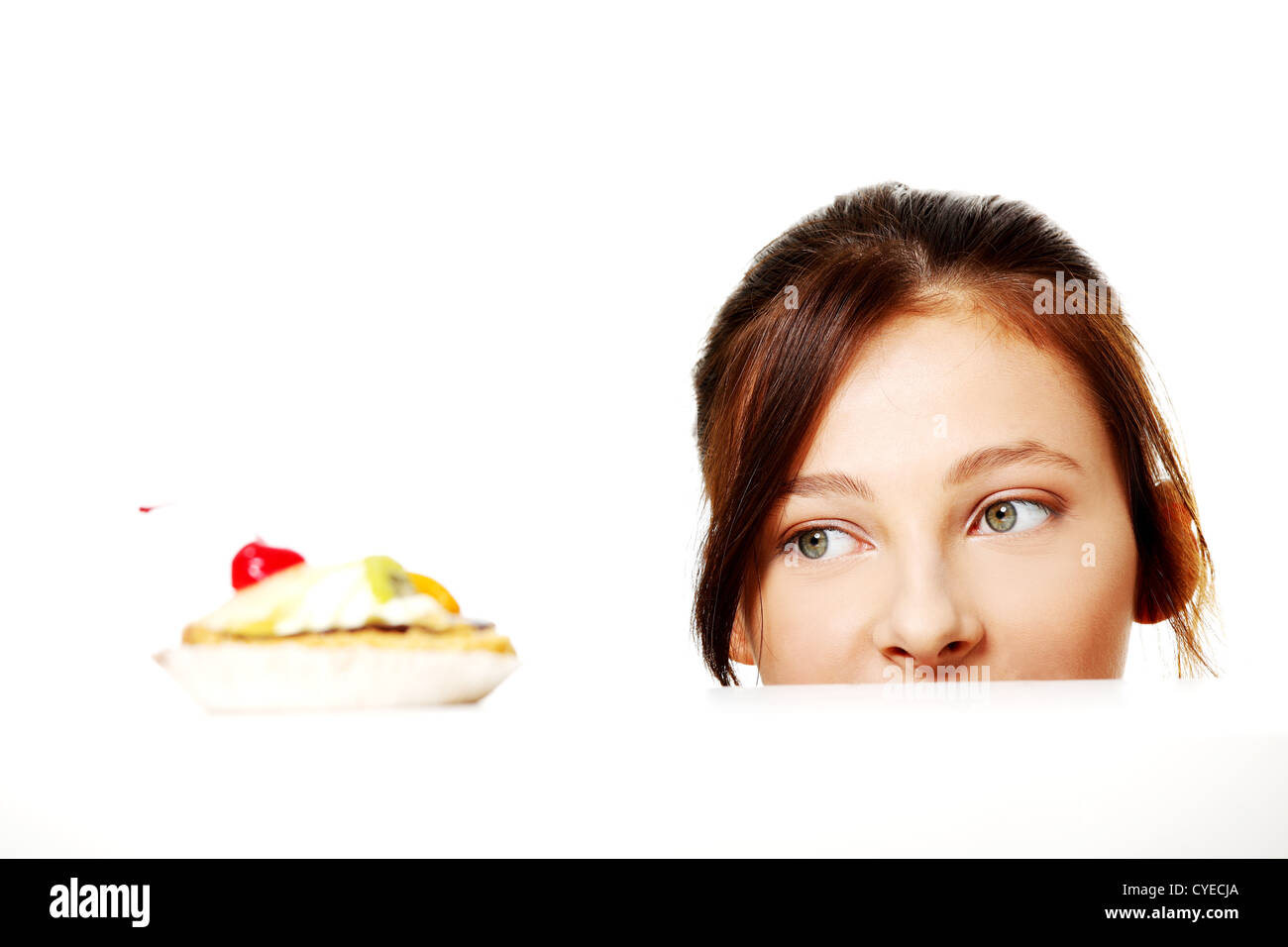 Girl hiding behind cake hi-res stock photography and images - Alamy