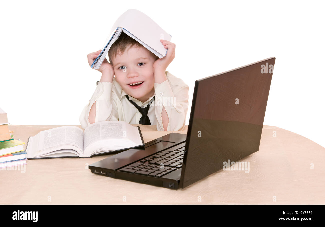 pupil with book on the head isolated on white background Stock Photo ...