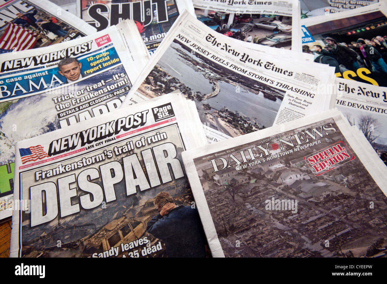 Headlines of New York newspapers over several days report on the major ...