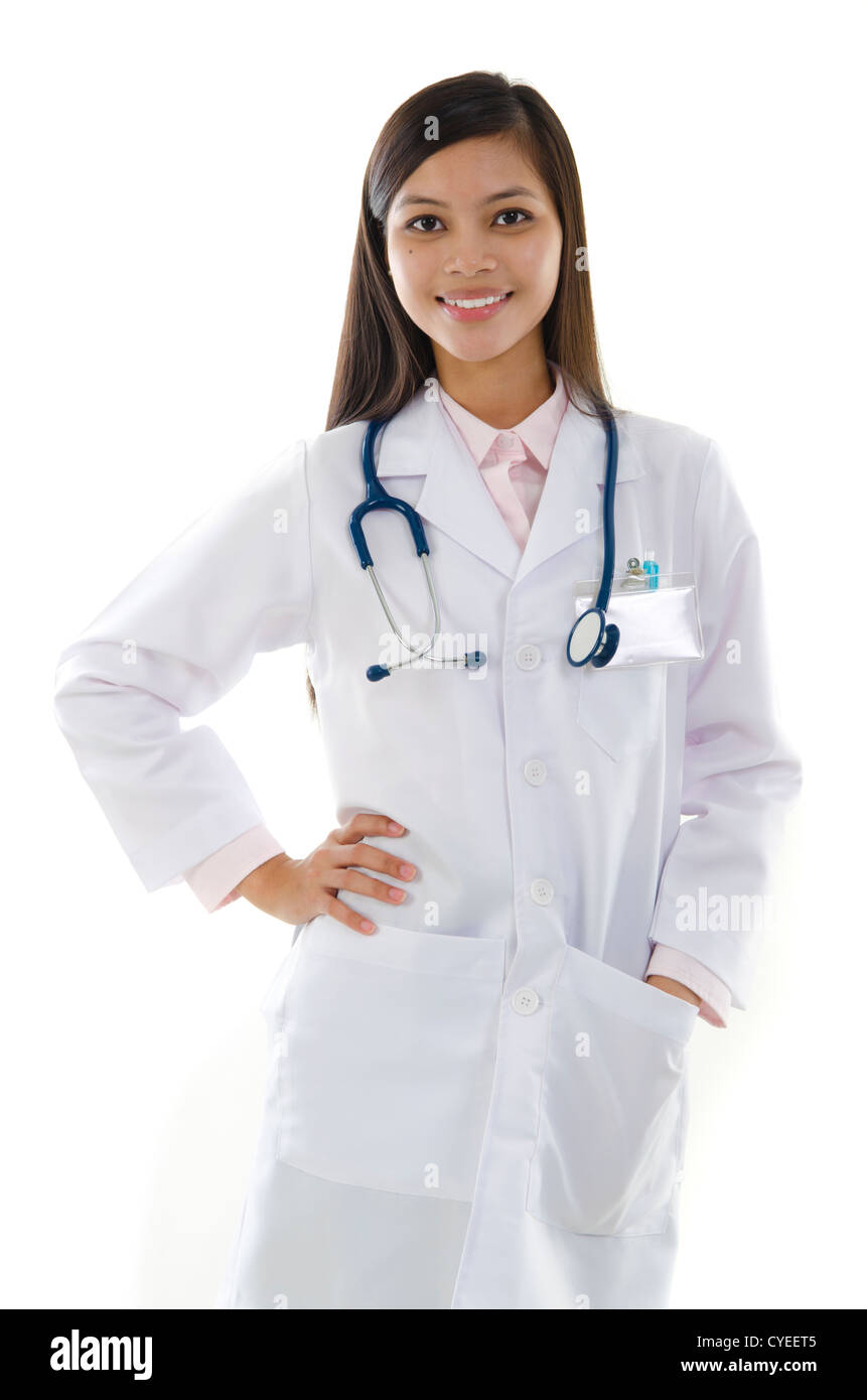 Asian female doctor portrait on white background Stock Photo - Alamy