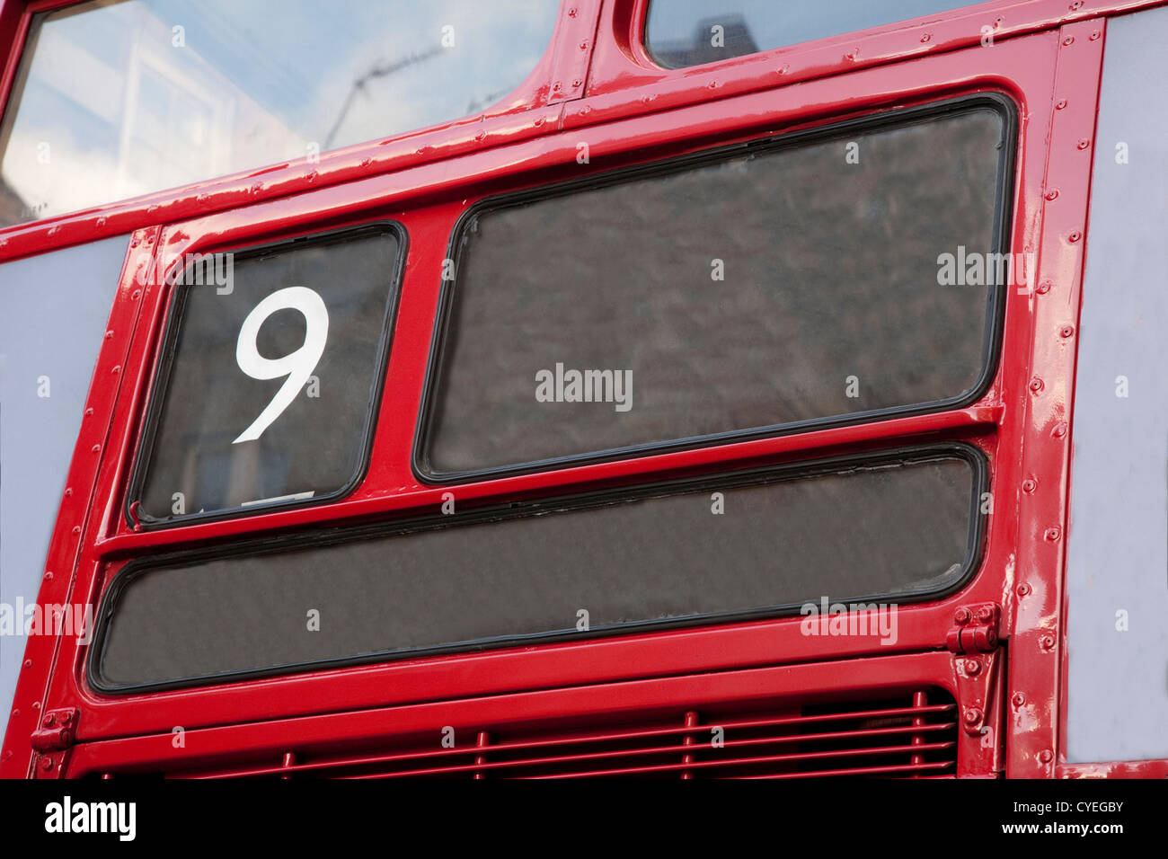 Close up of Direction of London Bus showing Number Nine Stock Photo - Alamy