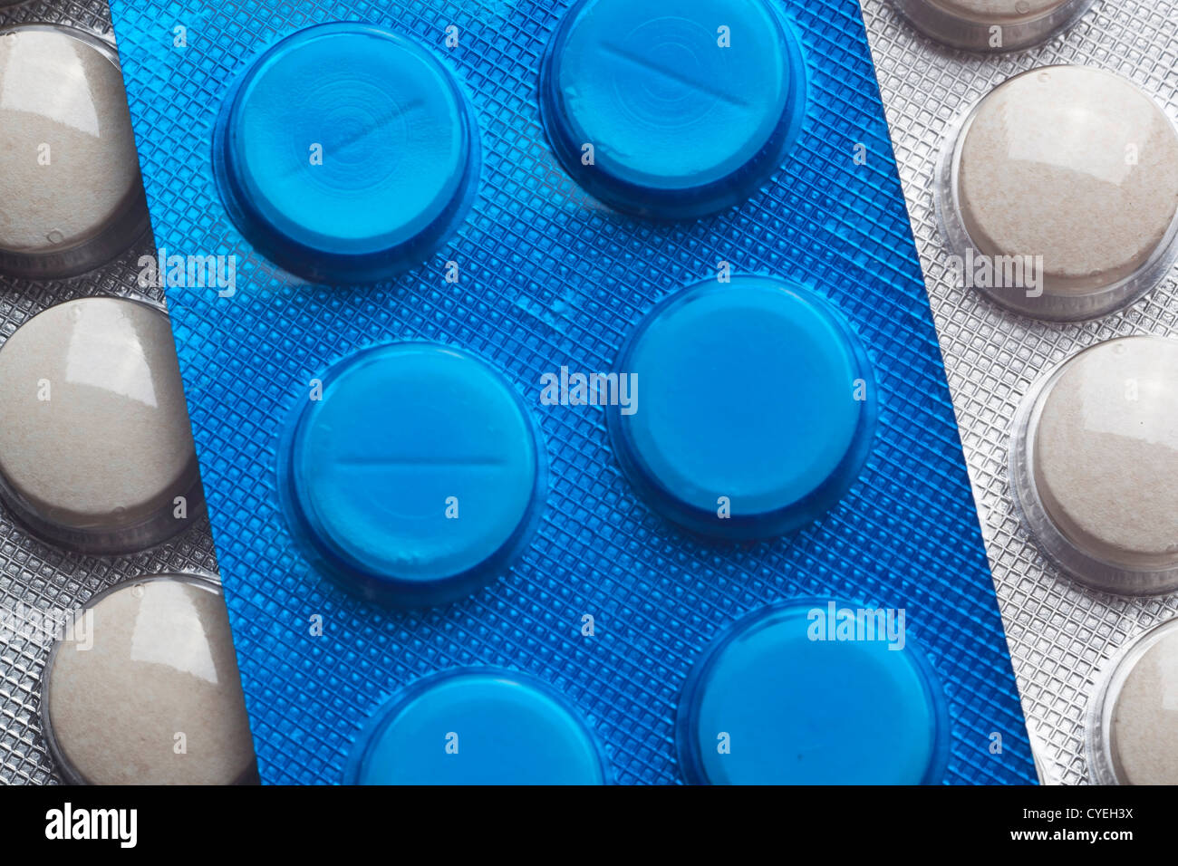 Silver Pills On Metal Table Background, copy space Stock Photo - Alamy