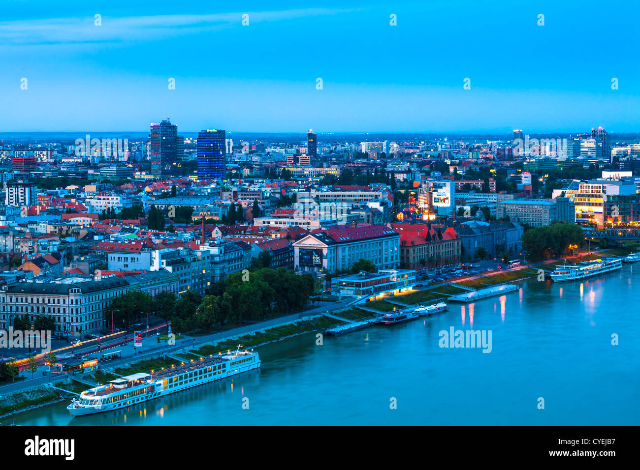 Evening panorama of the Slovak capital city Bratislava Stock Photo - Alamy