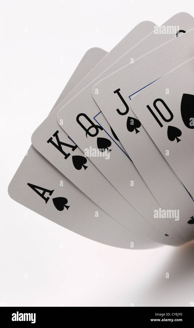 Royal flush of spade on white background Stock Photo - Alamy