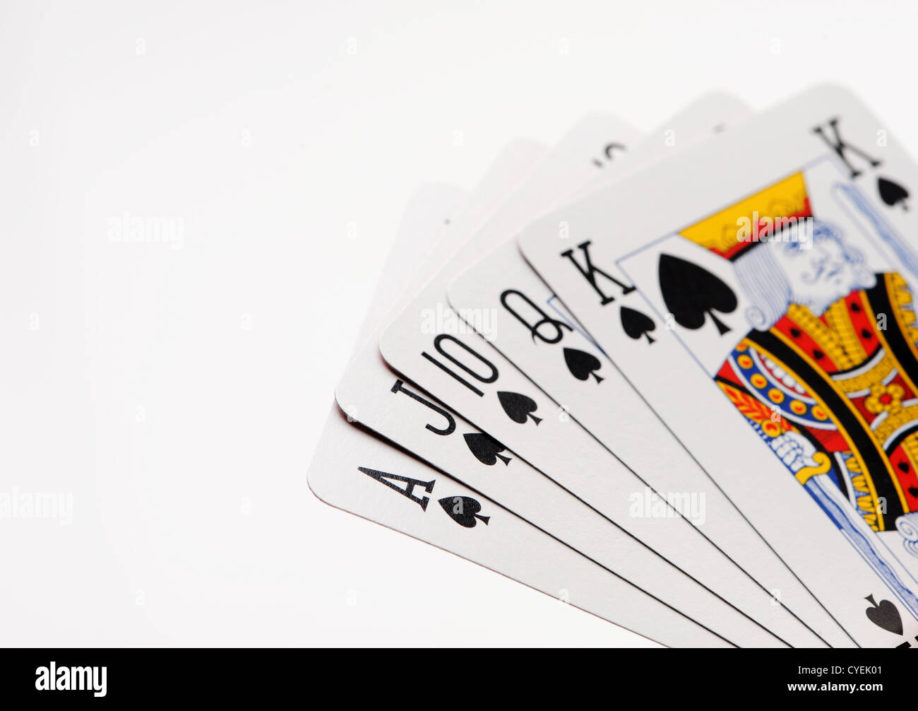 Royal flush of spade on white background Stock Photo - Alamy