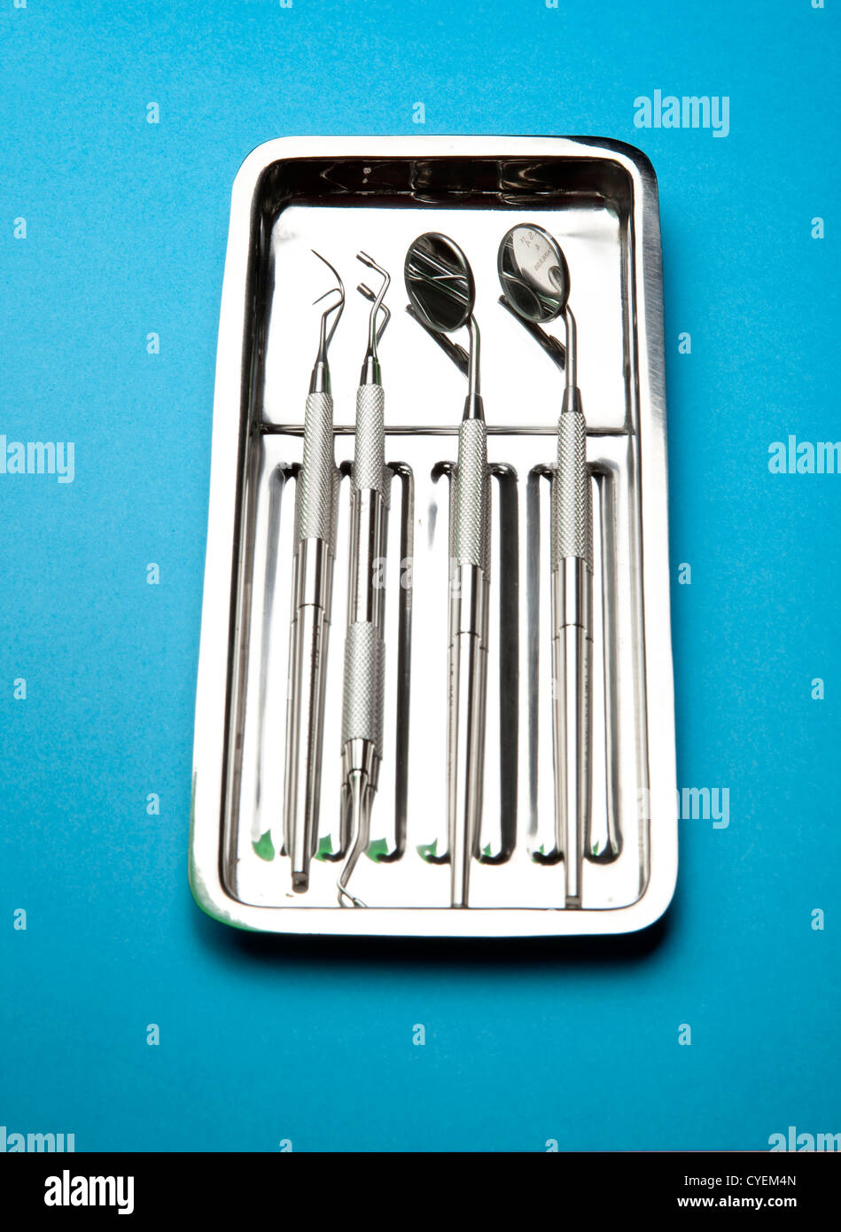 Dental Instruments - angled mirrors, plate, tools Stock Photo - Alamy