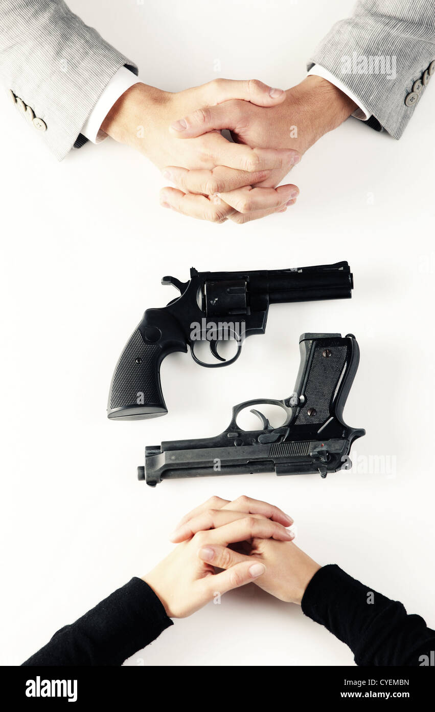 man and woman with guns, top view Stock Photo - Alamy