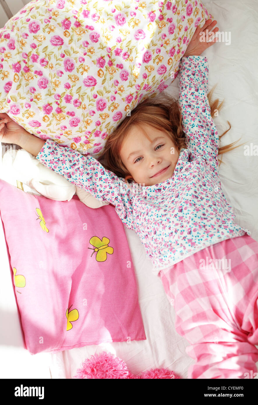 Portrait of child waking up at morning Stock Photo - Alamy