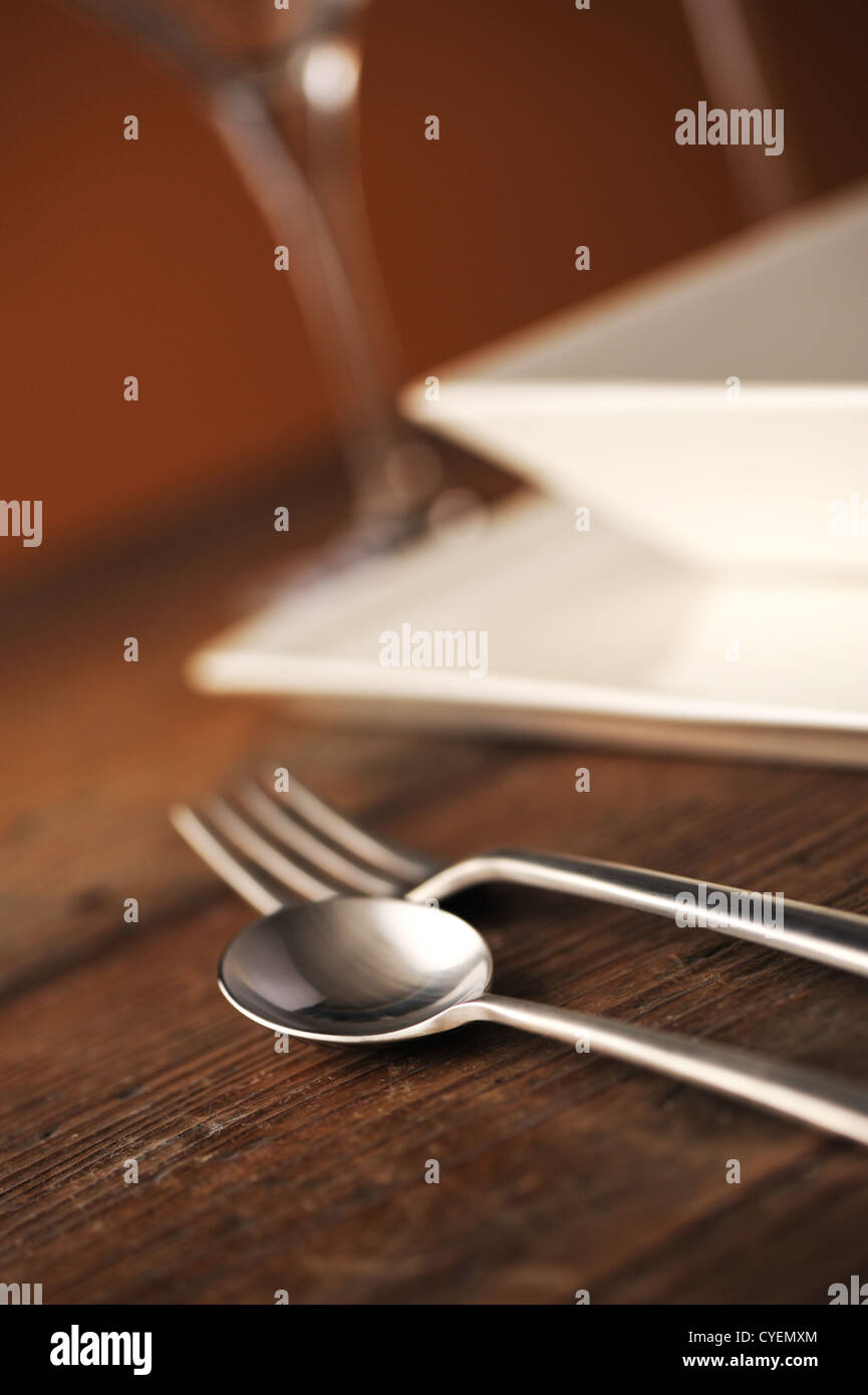 Close-up of silverware , on the dining table Stock Photo - Alamy