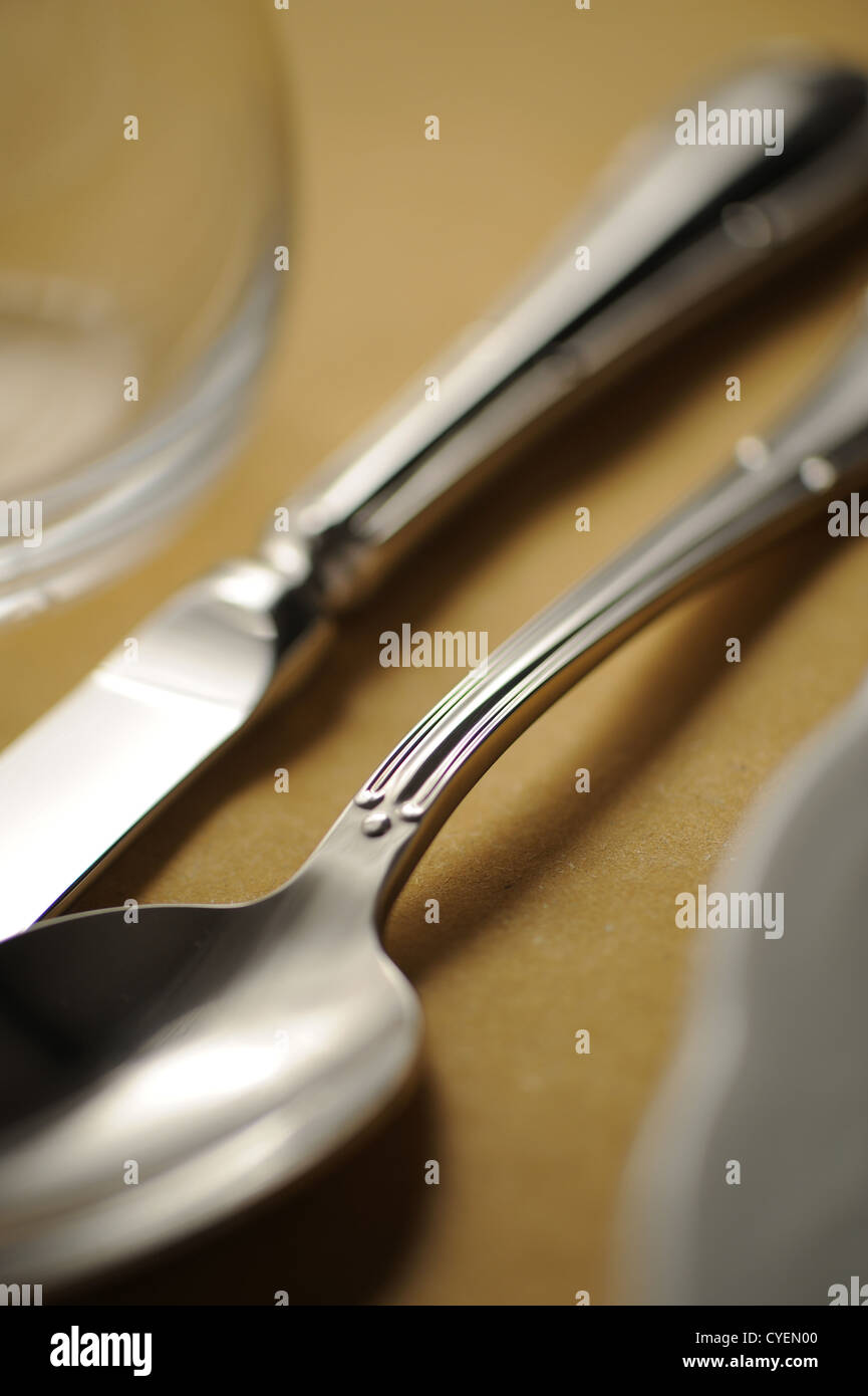 Close-up of silverware , on the dining table Stock Photo - Alamy
